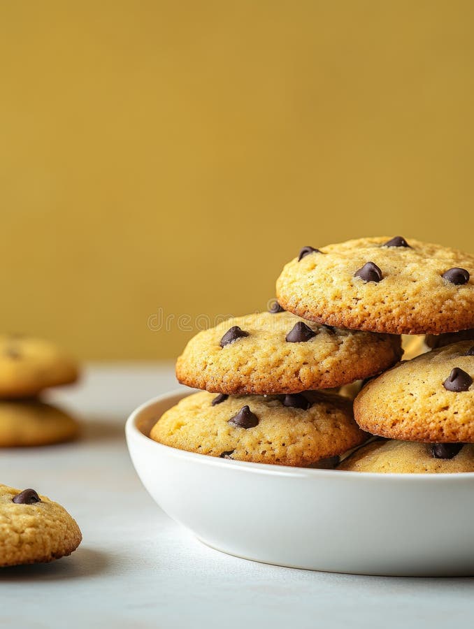 A Stack of Chocolate Chip Cookies in a Bowl. Stock Photo - Image of ...