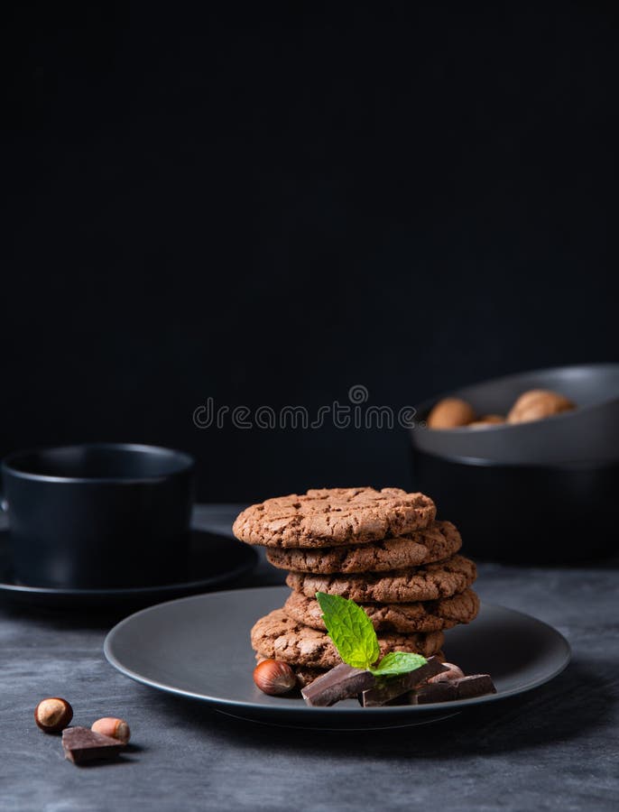A Stack of Chocolate Chip Cookies with Chocolate Chips, Nuts and Mint ...