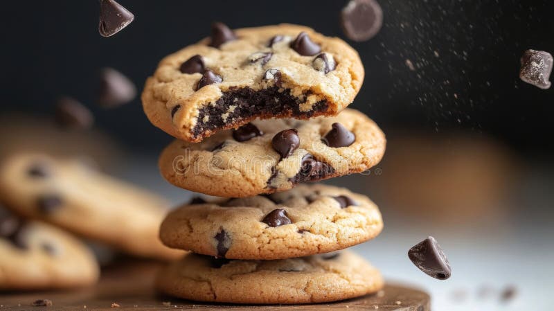 Stack of Chocolate Chip Cookies with Falling Chips Stock Illustration ...