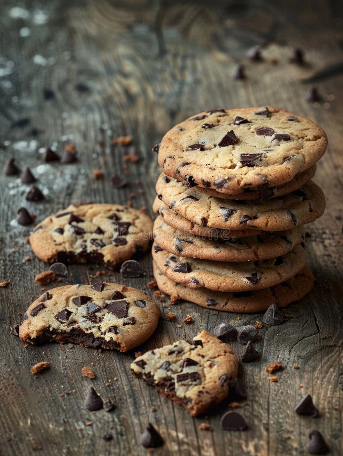 A Stack of Chocolate Chip Cookies with a Pile of Chocolate Chips on the ...