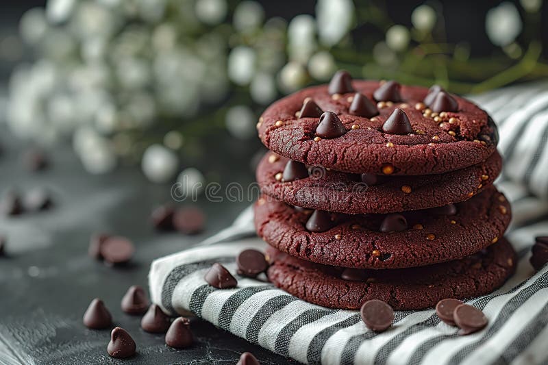 A Stack of Chocolate Chip Cookies on a Table with a White Stock ...