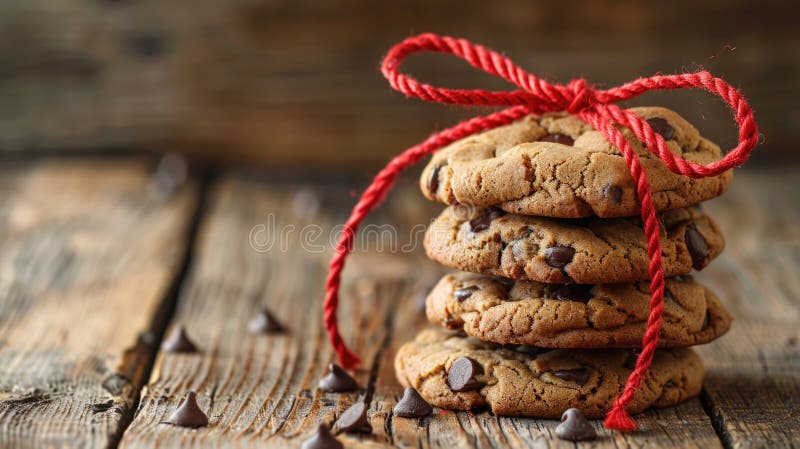 A Stack of Chocolate Chip Cookies Tied with a Red String. Perfect for ...