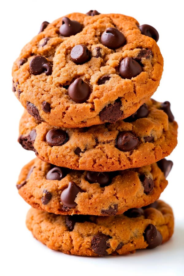 A Stack of Chocolate Chip Cookies on a White Background Stock Photo ...