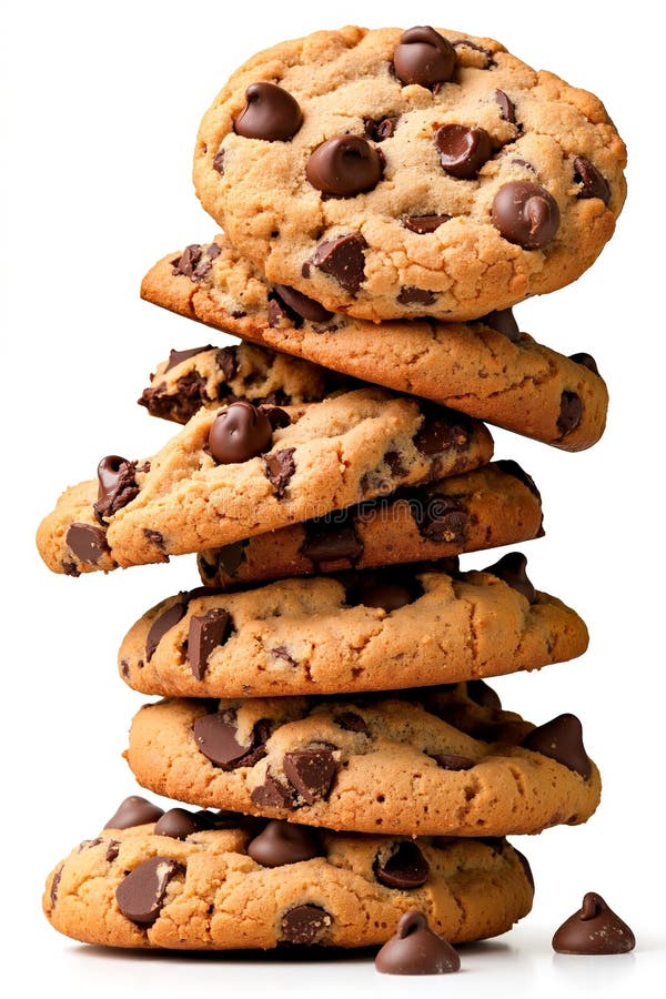A Stack of Chocolate Chip Cookies on a White Background Stock Image ...