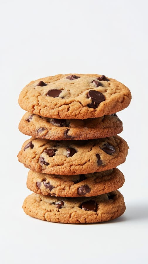 Stack of Chocolate Chip Cookies on White Background, Close-up. Sweet ...