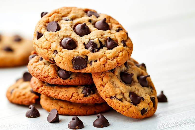 A Stack of Chocolate Chip Cookies on a White Table Stock Photo - Image ...