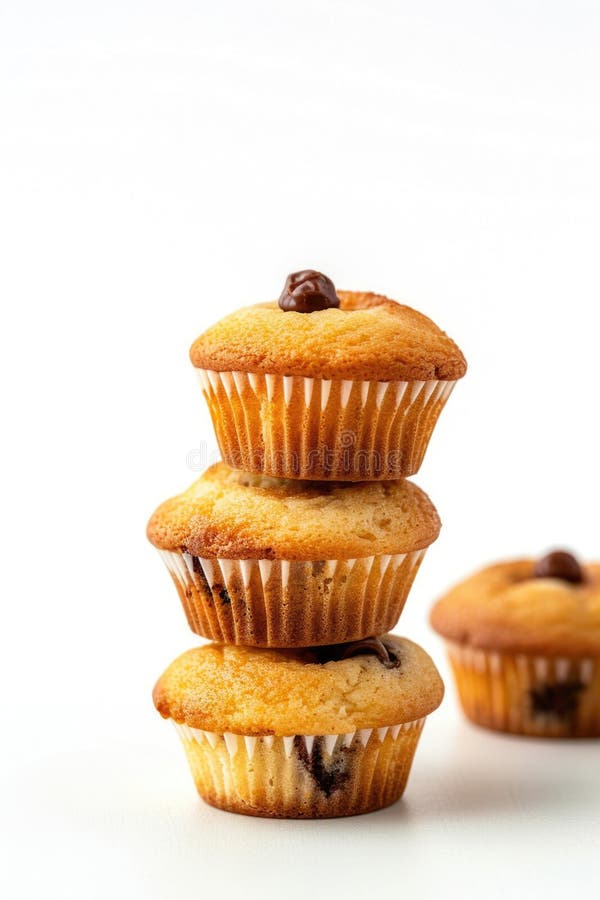 Stack of Chocolate Chip Muffins with Scattered Chocolate Chips on a ...