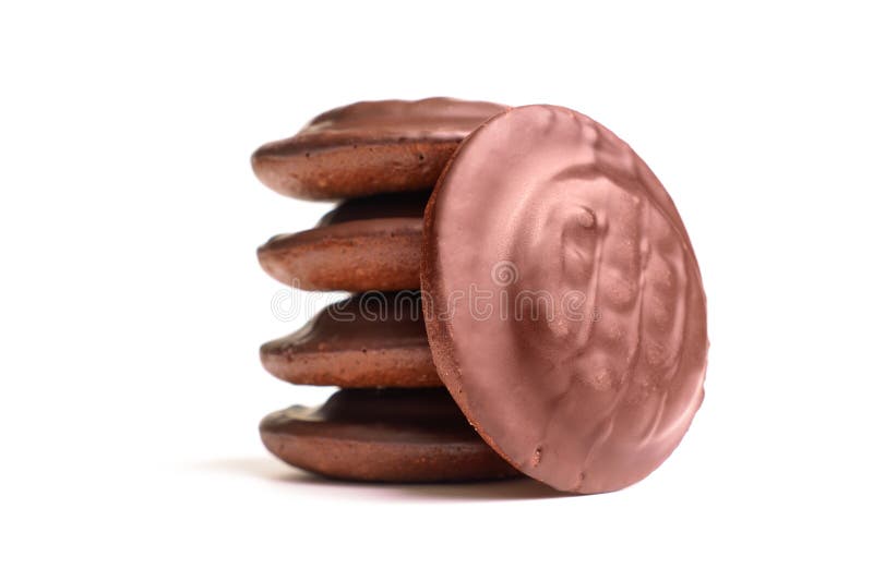 Stack of Chocolate-Coated Cookies on White Background Stock Photo ...