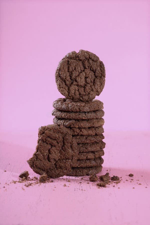 Stack of Chocolate Cookies stock image. Image of crumb - 57046497
