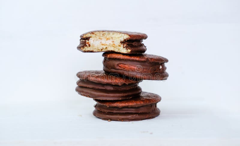 Stack of Chocolate Cookies on the Table, Dessert of Chocolate Cookies ...