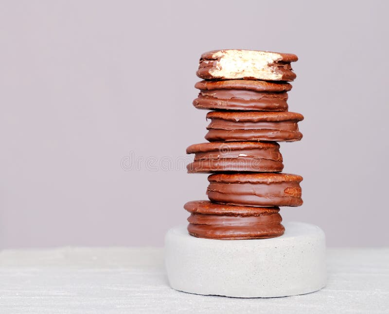 Stack of Chocolate Cookies on the Table, Dessert of Chocolate Cookies ...