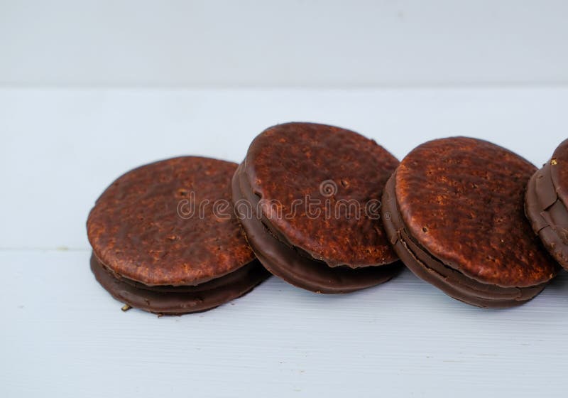 Stack of Chocolate Cookies on the Table, Dessert of Chocolate Cookies ...