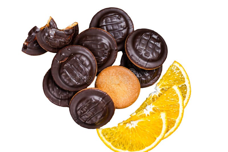 Stack of Chocolate Covered Round Jaffa Cookies with Orange Flavored ...