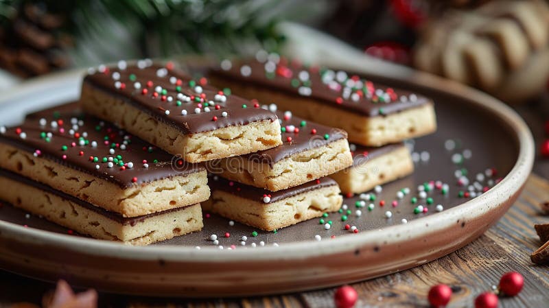 A Stack of Chocolate-covered Shortbread Cookies with Sprinkles on a ...