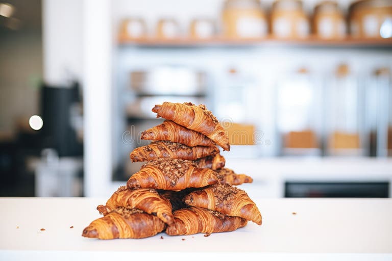 Stack of Chocolate Croissants in a Bakery Display Stock Image - Image ...