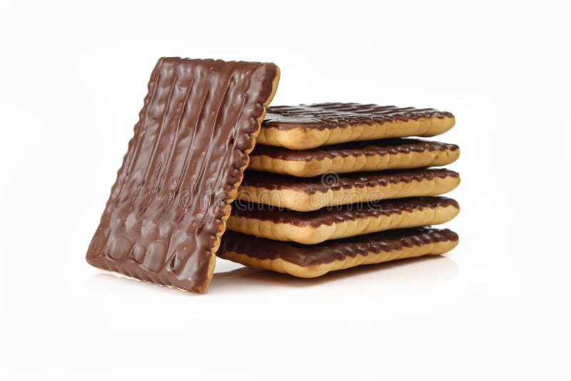 Stack of Chocolate Dipped Square Shape Biscuits Isolated on White ...