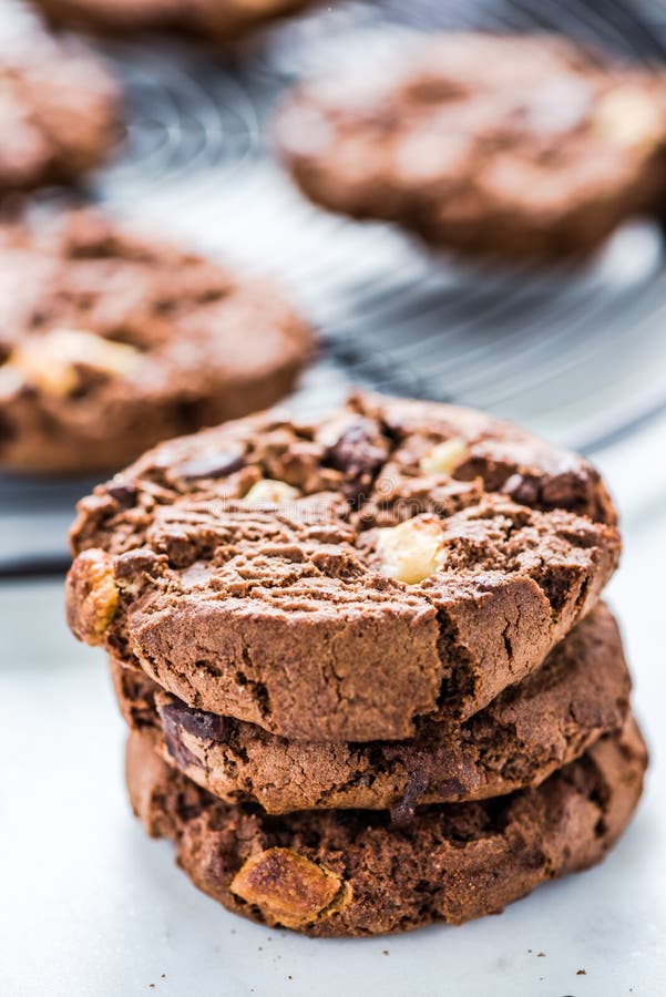 Stack of Chocolate Homemade Cookies Stock Image - Image of indulgence ...