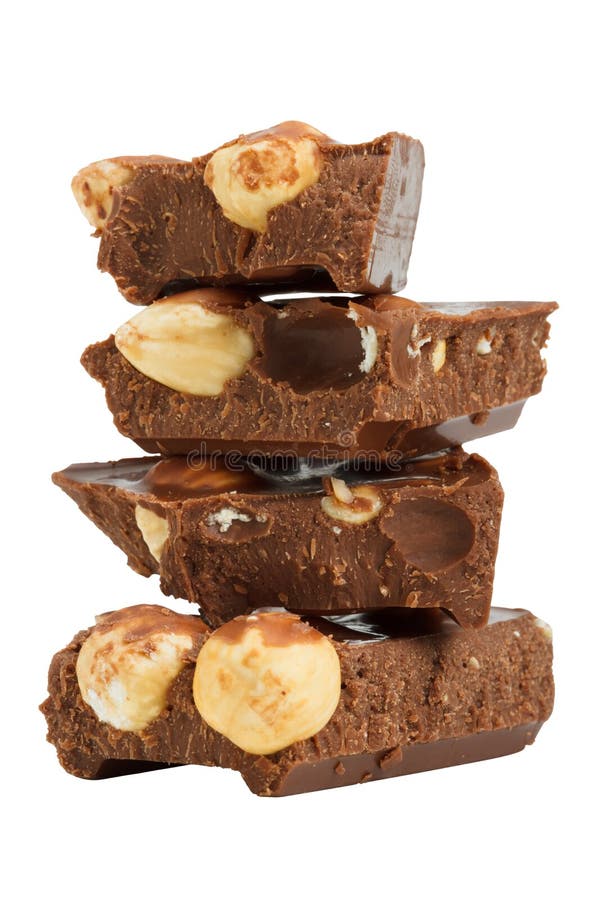 Stack of Chocolate Pieces with Hazelnuts Stock Image - Image of snack ...