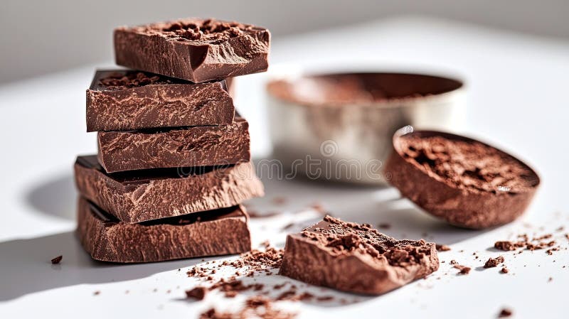 Stack of Chocolate Squares on a White Surface Surrounded by Delicious ...