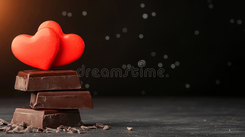 A Stack of Chocolate with Two Red Hearts on Top of it Stock Photo ...