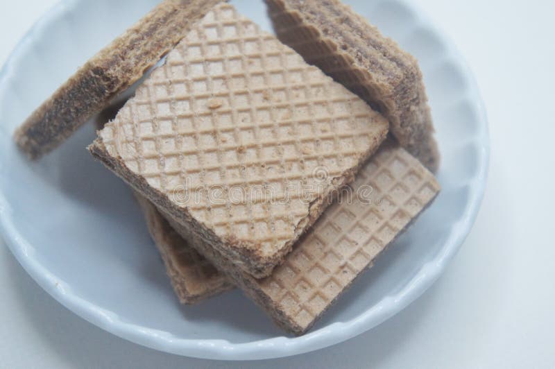 Stack of Chocolate Wafers Close Up. Several Sweet Chocolate Wafers, on ...