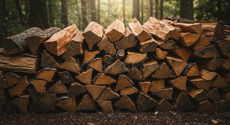 Stack of Chopped Firewood Arranged Neatly on the Forest Floor. the Logs ...