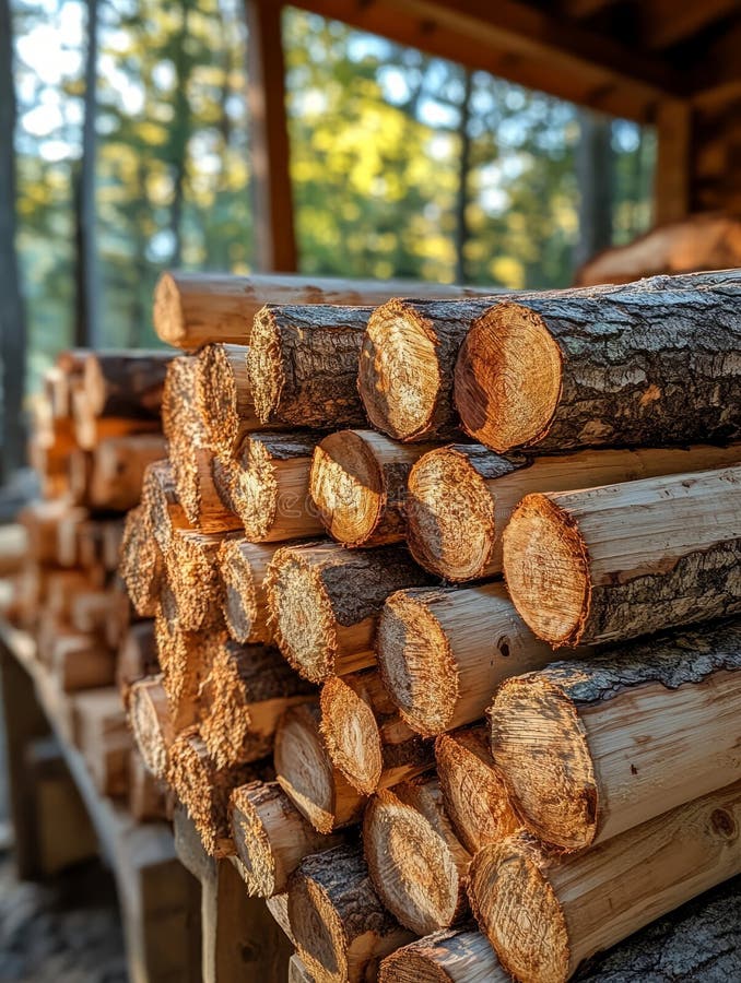 Stack of Chopped Firewood in a Forest Setting Stock Image - Image of ...