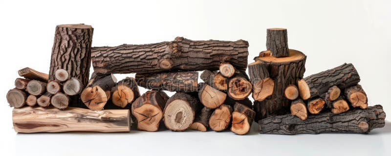 Stack of Chopped Firewood Logs with Bark on White Background, Forestry ...