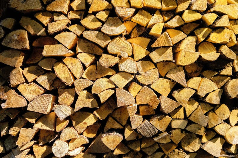 Stack of Chopped Firewood. Preparation of Firewood for the Winter Stock ...
