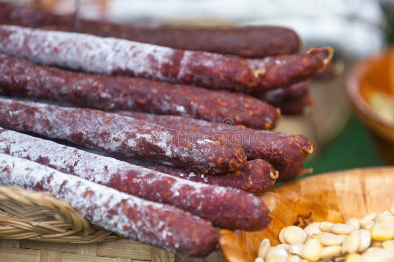 Stack of Chorizo Market Stall Stock Image - Image of pork, culture ...