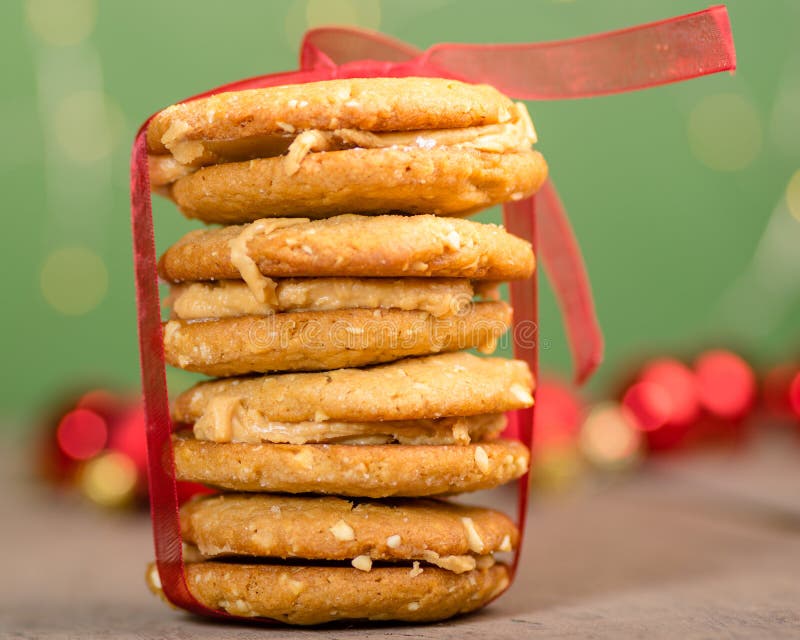 Stack of Christmas Cookies Tied with Red Ribbon Stock Photo - Image of ...