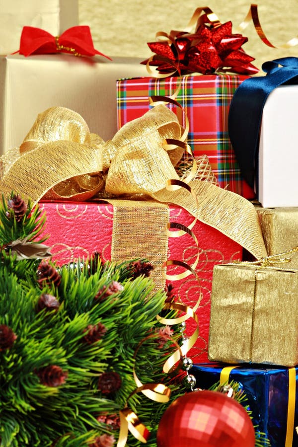 Stack of Christmas Gift Boxes Stock Image - Image of color, greeting ...