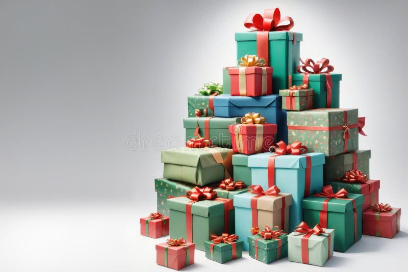 A Stack of Christmas Presents with Red Bows on Them Stock Photo - Image ...