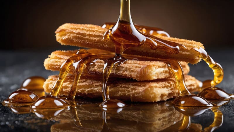 A Stack of Churros Drizzled with Syrup, Showcasing a Delicious Dessert ...