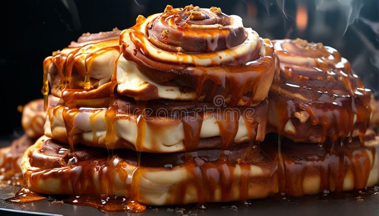 A Stack of Cinnamon Rolls with Gooey Icing on Top. Stock Illustration ...