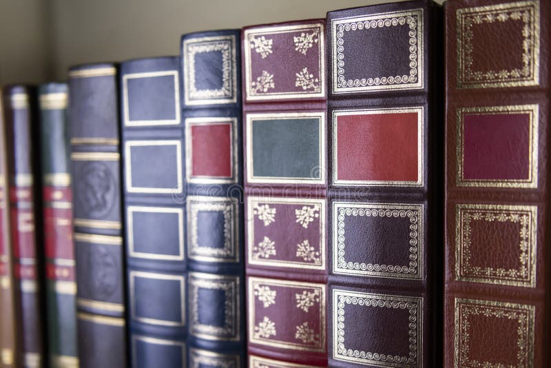 A Stack of Classic Books on the Bookshelf Stock Photo - Image of rack ...