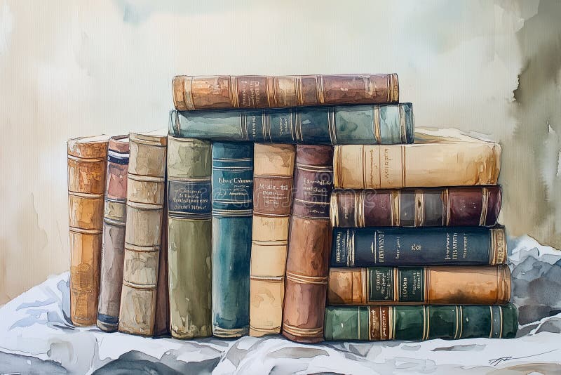 Stack of Classic Books with Textured Spines Arranged Neatly on a Soft ...