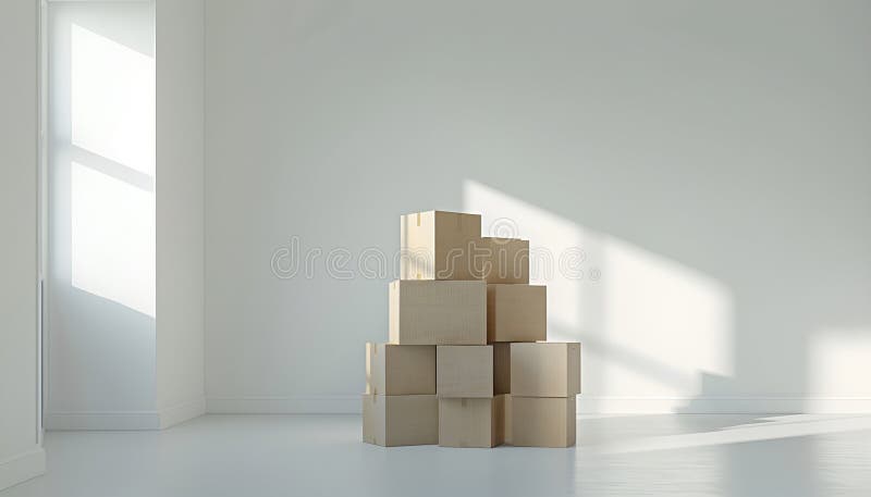 Stack of Classic Cardboard Boxes in Modern Empty Room Stock Image ...