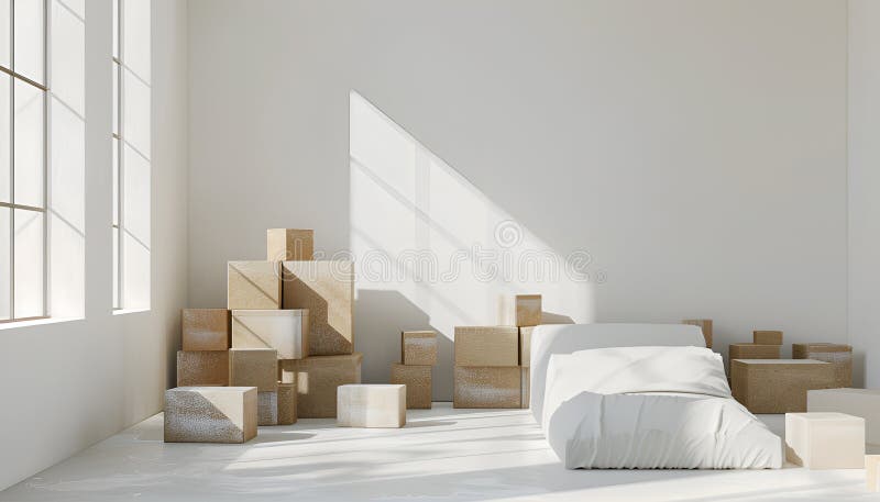 Stack of Classic Cardboard Boxes in Modern Empty Room Stock Photo ...