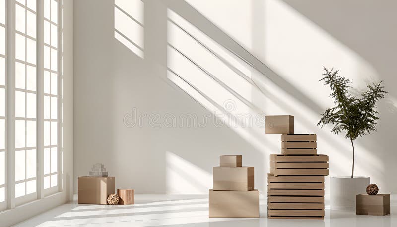 Stack of Classic Cardboard Boxes in Modern Empty Room Stock Image ...