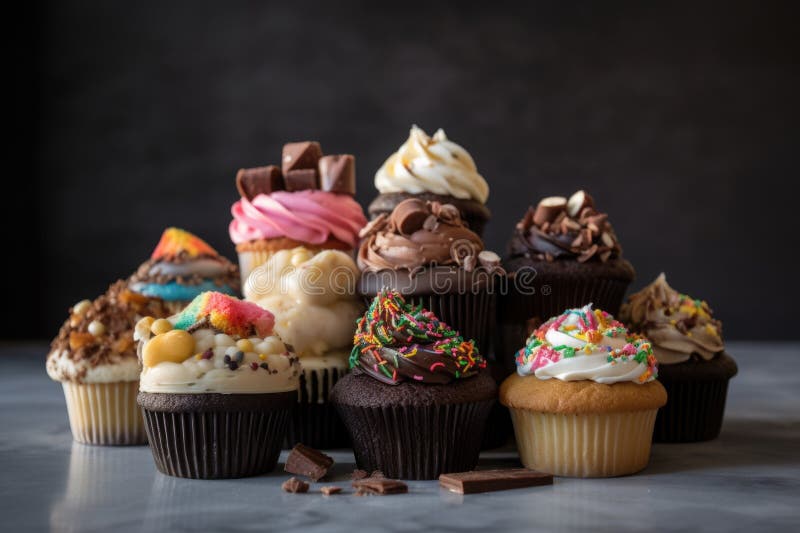 Stack of Classic and Gourmet Cupcakes, Each One with Different Mix-and ...