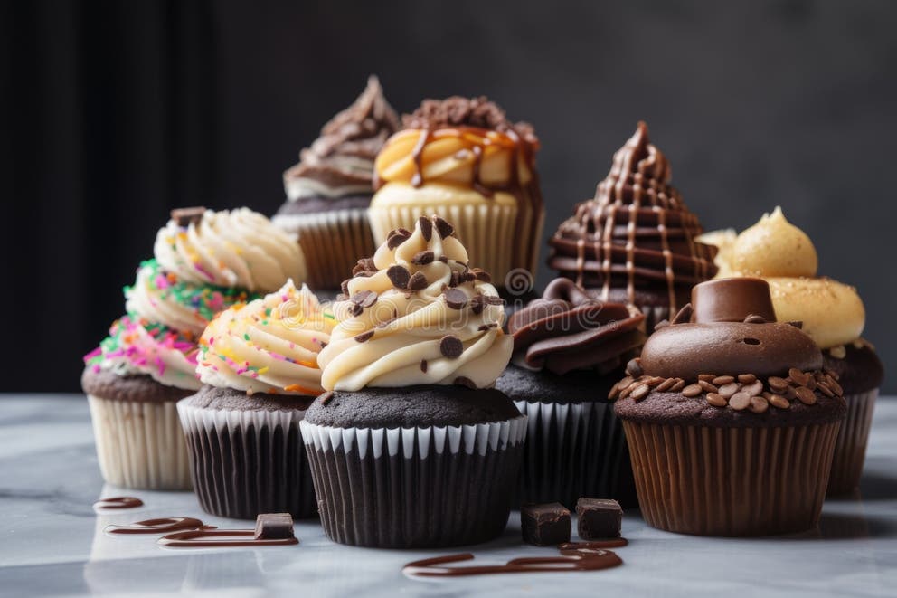 Stack of Classic and Gourmet Cupcakes, Each One with Different Mix-and ...