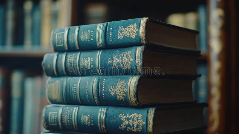 Stack of Classic Hardcover Books with Ornate Spines in a Vintage ...