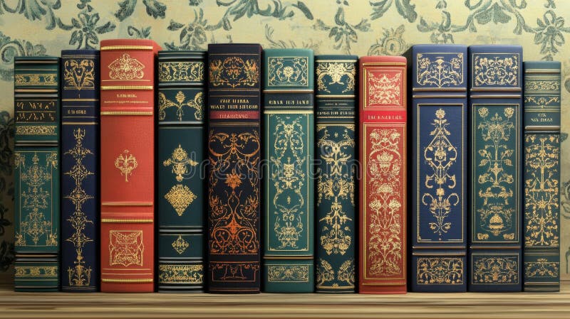 Stack of Classic Hardcover Books with Ornate Spines in a Vintage ...
