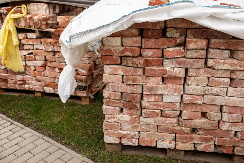 Stack of Red Clay Bricks Close-up Stock Image - Image of building ...