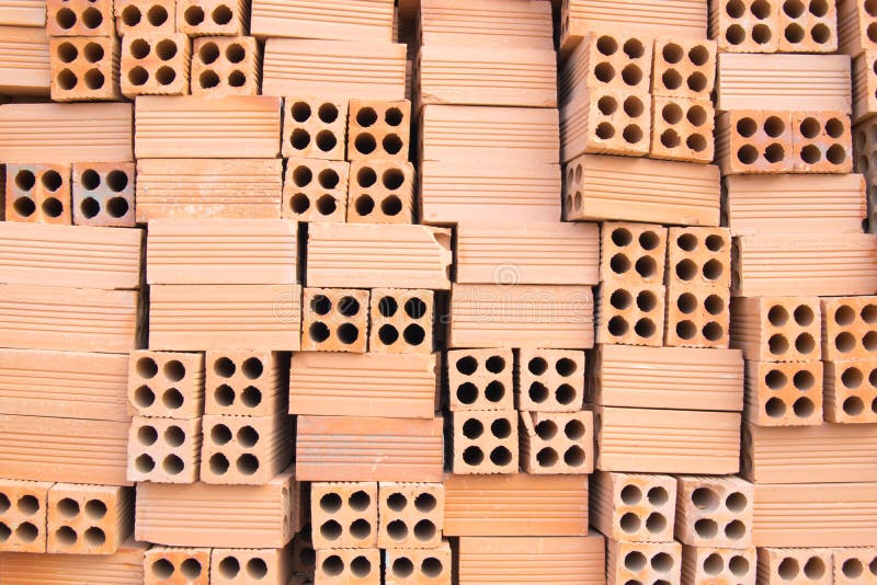 Stack of Red Clay Bricks Close-up Stock Image - Image of building ...