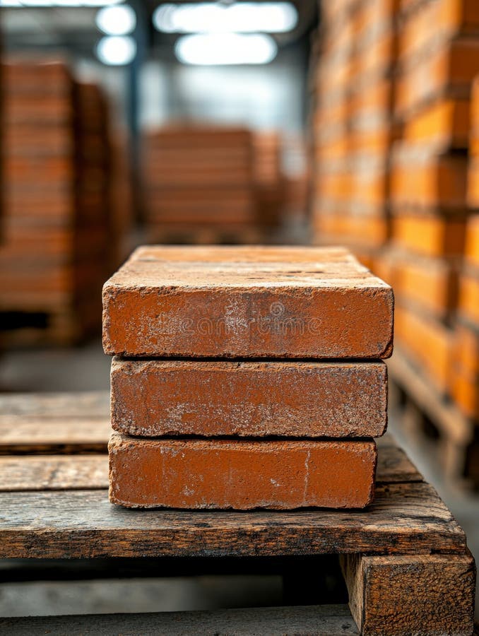 Stack of Clay Bricks on a Wooden Pallet in an Industrial Setting. Stock ...