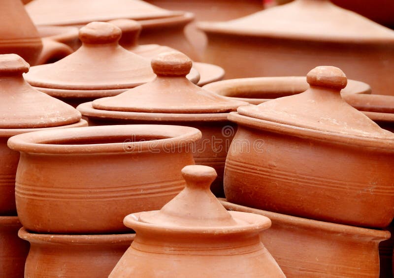 Stack of Clay Pots with Lids Stock Image - Image of lighting, hand ...