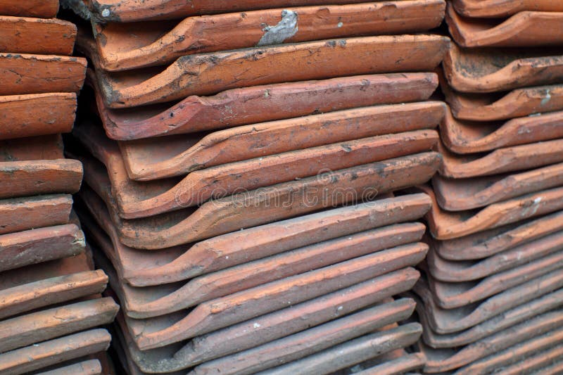Stack of Clay Roof Tiles with Rustic Texture Stock Photo - Image of ...
