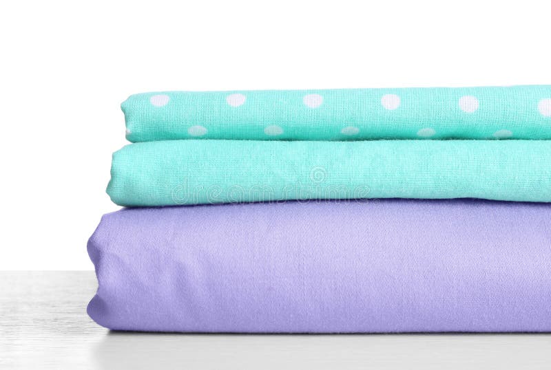 Stack of Clean Bed Linen Isolated on White Stock Image - Image of cloth ...